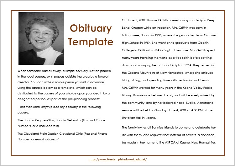 Free Obituary Templates - Free Template Downloads