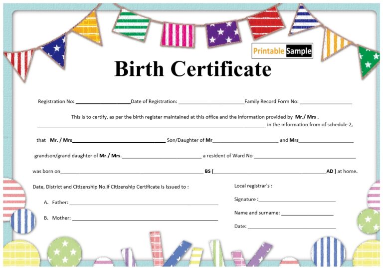 Free Printable Birth Certificate Templates - MS Word Documents