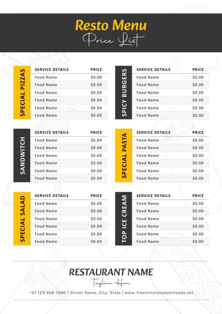 Printable Price List Templates - Free Template Downloads