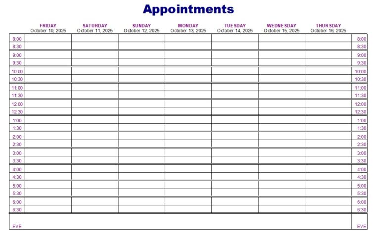Free Appointment Schedule Templates in MS Excel - Free Template Downloads